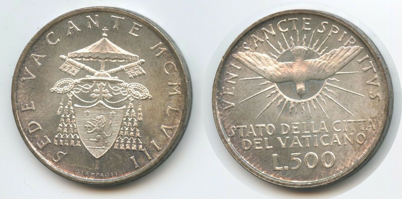 Vatikan Rom 500 Lire 1958 G12962 - Vatican City Toned Sede Vacante Vaticano UNC, Patina | MA-Shops