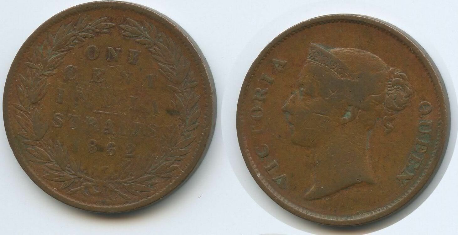 Straits Settlements 1 Cent (One Cent) 1862 G6153 - Queen Victoria 1837 ...