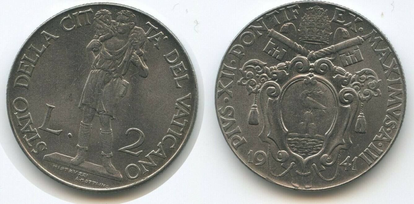 Vatikan Italien-Kirchenstaat 2 Lire 1941-III G8919 - Papst Pius XII. 1939-1958 Vaticano Vatican ...