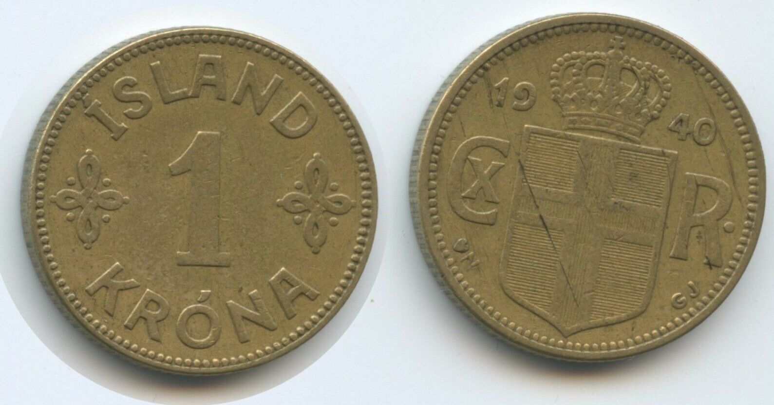 Island 1 Krona 1940 N♥︎GJ G0654 - Christian X. 1912-1944 Iceland Ísland ...