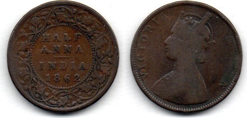 British India 1/2 Anna 1862 Victoria B+ | MA-Shops