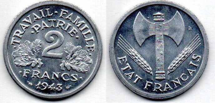 France - Frankreich 2 Francs 1943 AU | MA-Shops