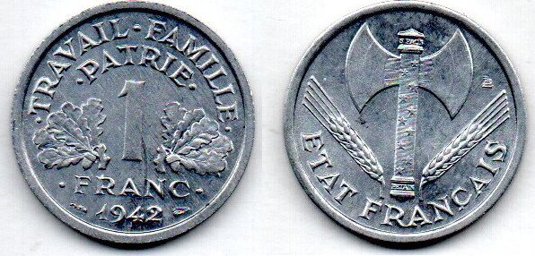 France - Frankreich 1 Franc 1942 Etat Français AU | MA-Shops