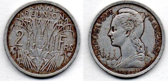 Réunion 2 Francs 1948 F | MA-Shops