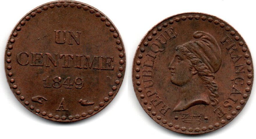 France - Frankreich 1 Centime 1849 A VF | MA-Shops