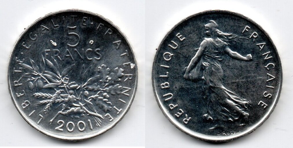 France - Frankreich 5 Francs 2001 Tranche en relief - ARGENT AU | MA-Shops