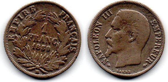 France - Frankreich 1 franc 1859 BB FAUSSE VF | MA-Shops