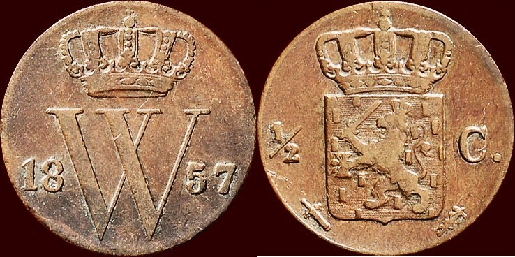 Koninkrijk der Nederlanden ½ Cent 1857 NEDERLAND (NETHERLANDS, KINGDOM ...