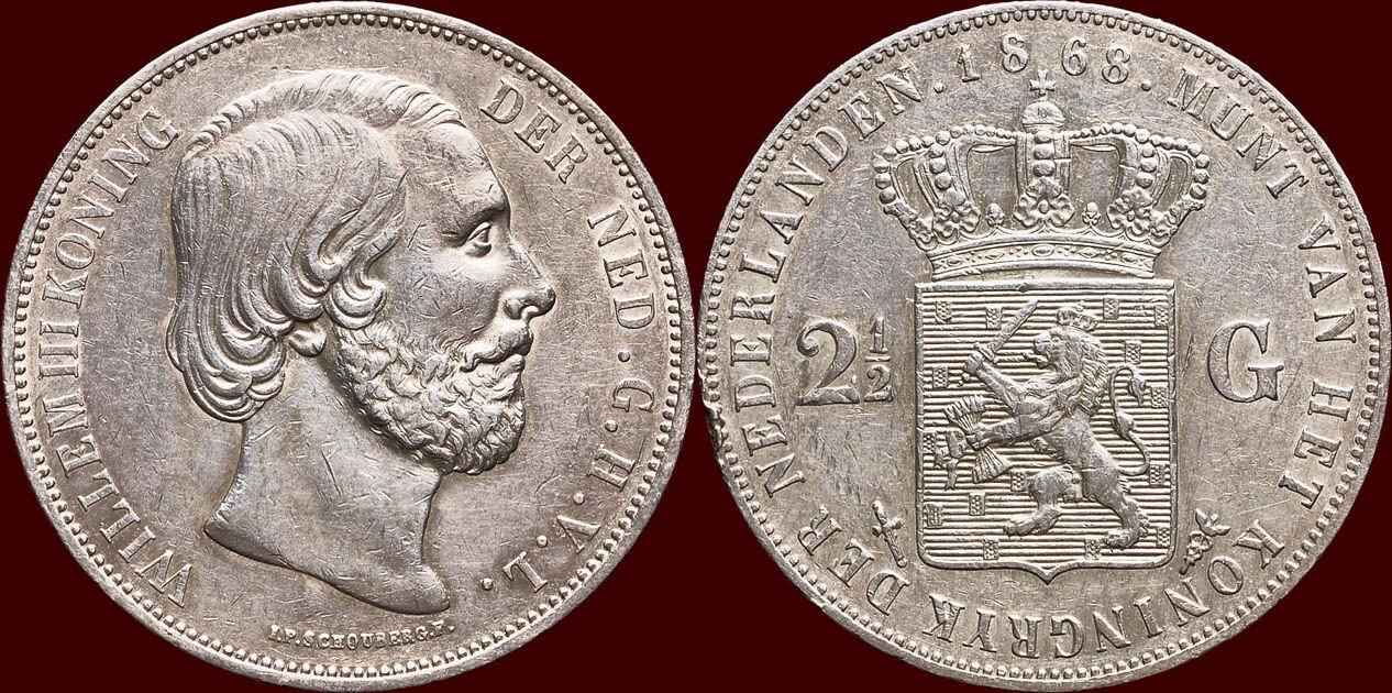 Koninkrijk der Nederlanden 2 ½ Gulden 1868 NEDERLAND (NETHERLANDS, KINGDOM) - WILLEM III, 1849 ...