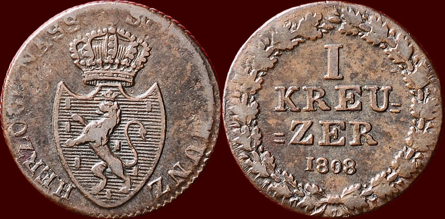 1 Kreuzer 1808 GERMANY - NASSAU, HERZOGTUM - FRIEDRICH AUGUST ...
