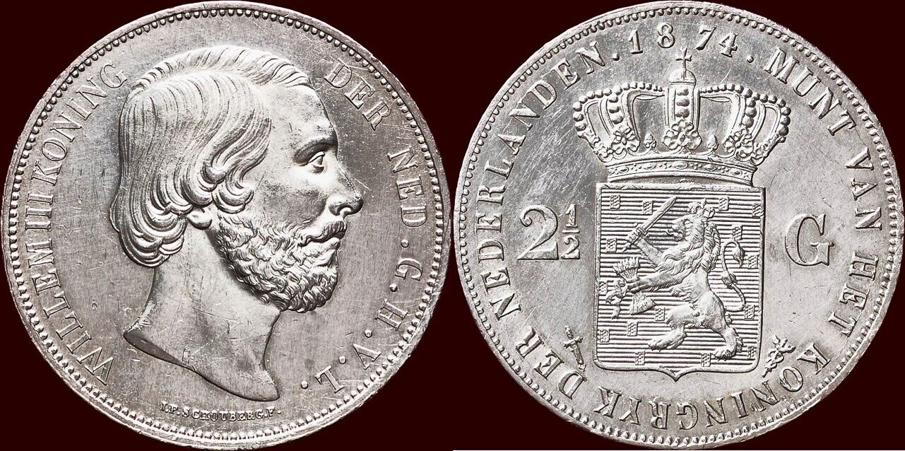 Koninkrijk der Nederlanden 2 ½ Gulden 1849-1890 NEDERLAND (NETHERLANDS, KINGDOM) - WILLEM III ...