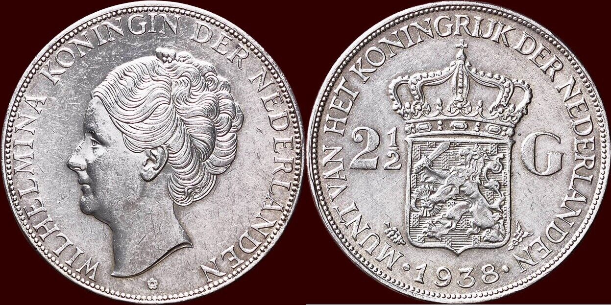 Koninkrijk der Nederlanden 2 ½ Gulden 1938 GH NEDERLAND (NETHERLANDS, KINGDOM) - WILHELMINA ...