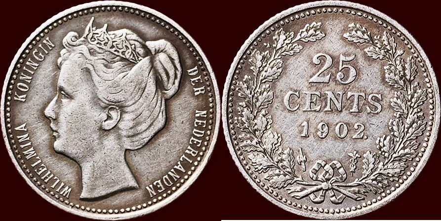 Koninkrijk der Nederlanden 25 Cents 1902 NEDERLAND (NETHERLANDS, KINGDOM) - WILHELMINA, 1890 ...