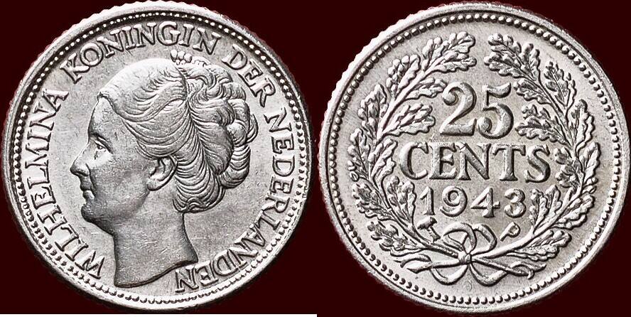 Koninkrijk der Nederlanden 25 Cents NEDERLAND (NETHERLANDS, KINGDOM) - WILHELMINA, 1890-1948 ...