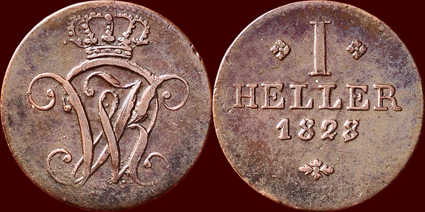 1 Heller 1828 GERMANY - HESSEN-KASSEL, KURFÜRSTENTUM - WILHELM II, 1821 ...