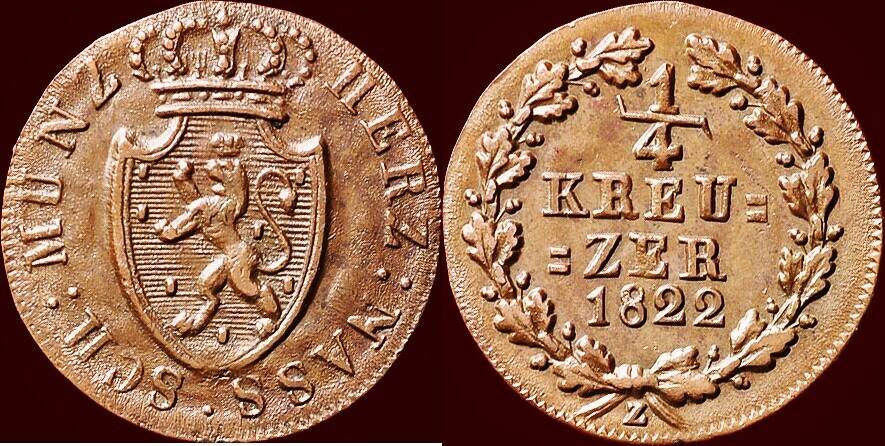 ¼ Kreuzer GERMANY - NASSAU, HERZOGTUM - WILHELM, 1816-1839 - 1822 Z ...