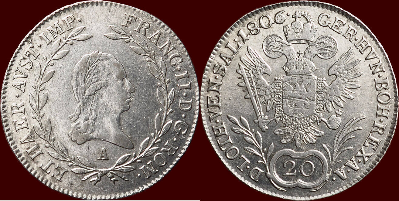 HABSBURG EMPIRE - AUSTRIA / ÖSTERREICH - FRANZ II (I), 1792-1835 - 20 Kreuzer 1806 A, Wien vf+ ...