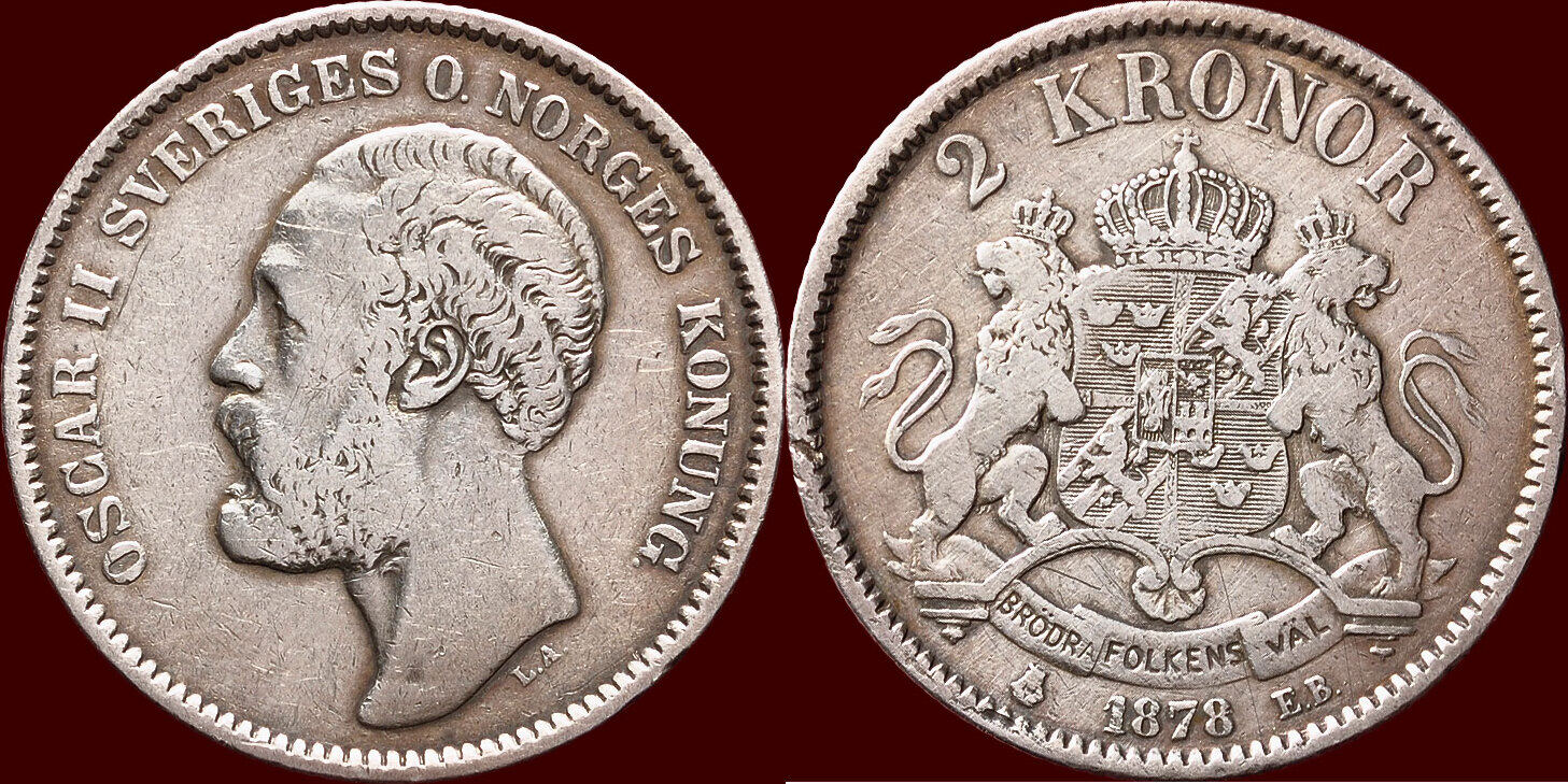 2 Kroner SWEDEN, KINGDOM - OSCAR II, 1872-1907 - 1878 EB, Stockholm f / vf | MA-Shops