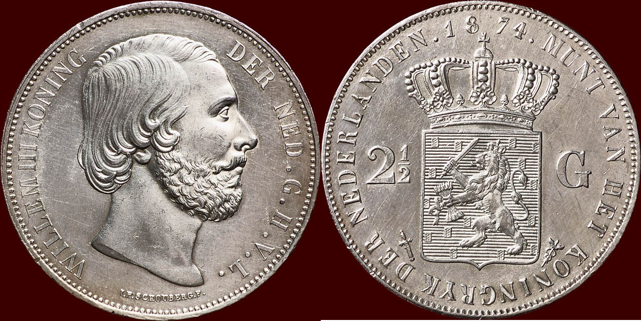 Koninkrijk der Nederlanden 2 ½ Gulden 1849-1890 NEDERLAND (NETHERLANDS, KINGDOM) - WILLEM III ...