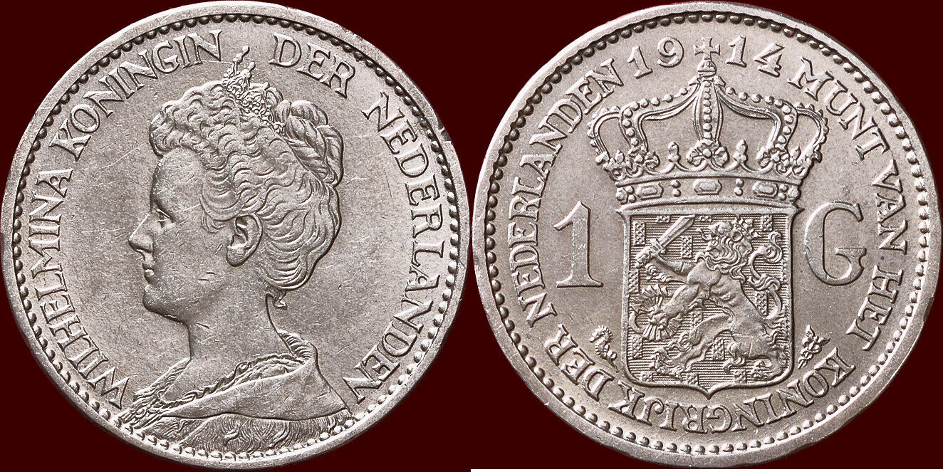 Koninkrijk der Nederlanden 1 Gulden 1914 NEDERLAND (NETHERLANDS, KINGDOM) - WILHELMINA, 1890 ...