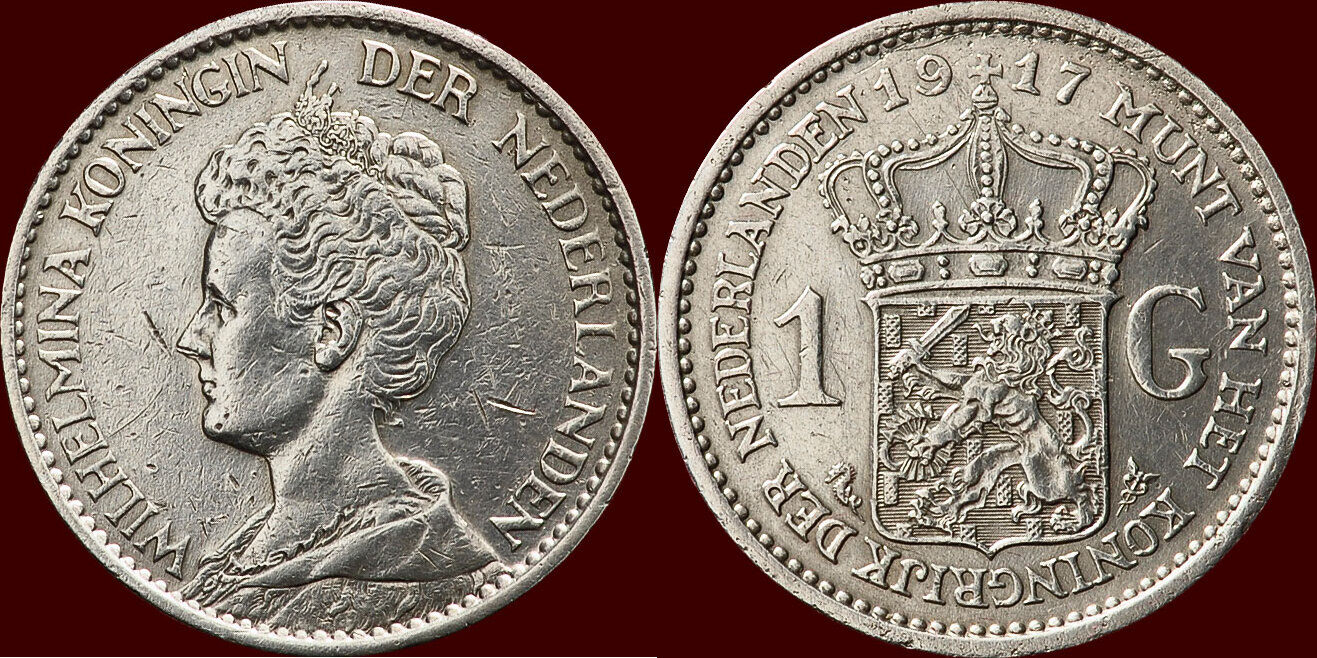 Koninkrijk der Nederlanden 1 Gulden 1917 NEDERLAND (NETHERLANDS, KINGDOM) - WILHELMINA, 1890 ...