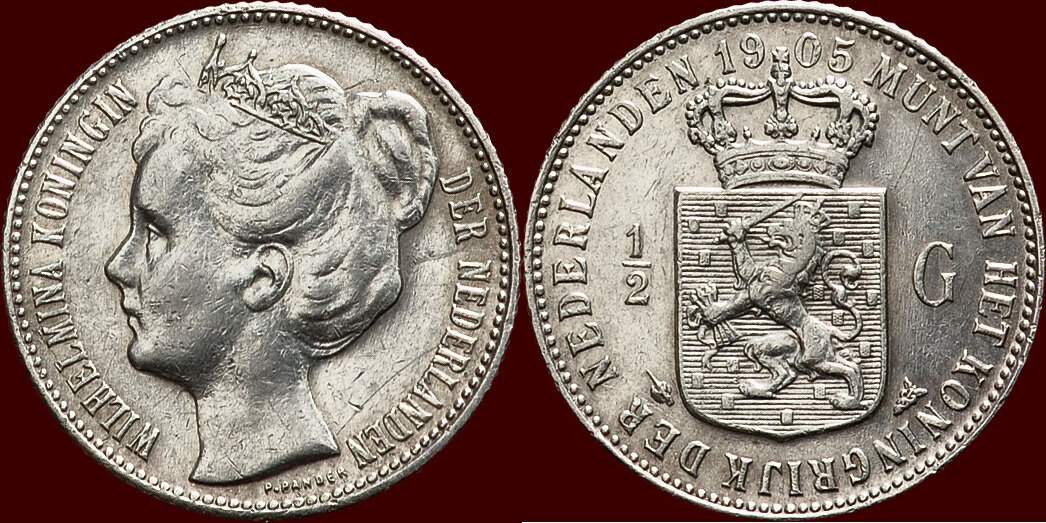 Koninkrijk der Nederlanden 1905 NEDERLAND (NETHERLANDS, KINGDOM) - WILHELMINA, 1890-1948 - ½ ...
