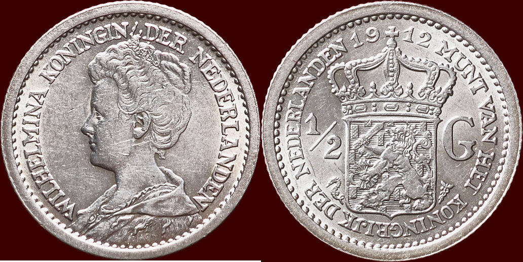 Koninkrijk der Nederlanden 1912 NEDERLAND (NETHERLANDS, KINGDOM) - WILHELMINA, 1890-1948 - ½ ...