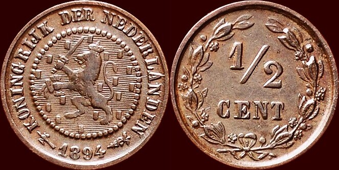 Koninkrijk der Nederlanden ½ Cent 1894 NEDERLAND (NETHERLANDS, KINGDOM ...