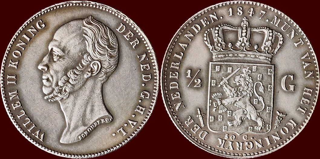 Koninkrijk der Nederlanden ½ Gulden 1847 NEDERLAND (NETHERLANDS, KINGDOM) - WILLEM II, 1840-1849 ...