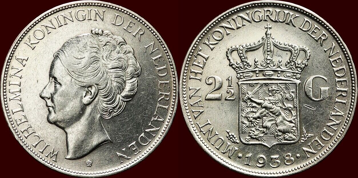 Koninkrijk der Nederlanden 2 ½ Gulden 1938 NEDERLAND (NETHERLANDS, KINGDOM) - WILHELMINA, 1890 ...