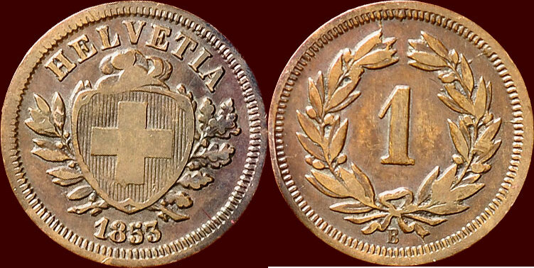 1 Rappen SWITSERLAND ( SCHWEIZ ) - CONFEDERATION - 1853 B, Bern vf | MA-Shops
