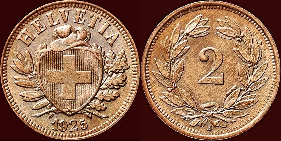 2 Rappen SWITSERLAND ( SCHWEIZ ) - CONFEDERATION - 1925 B, Bern unc- | MA-Shops
