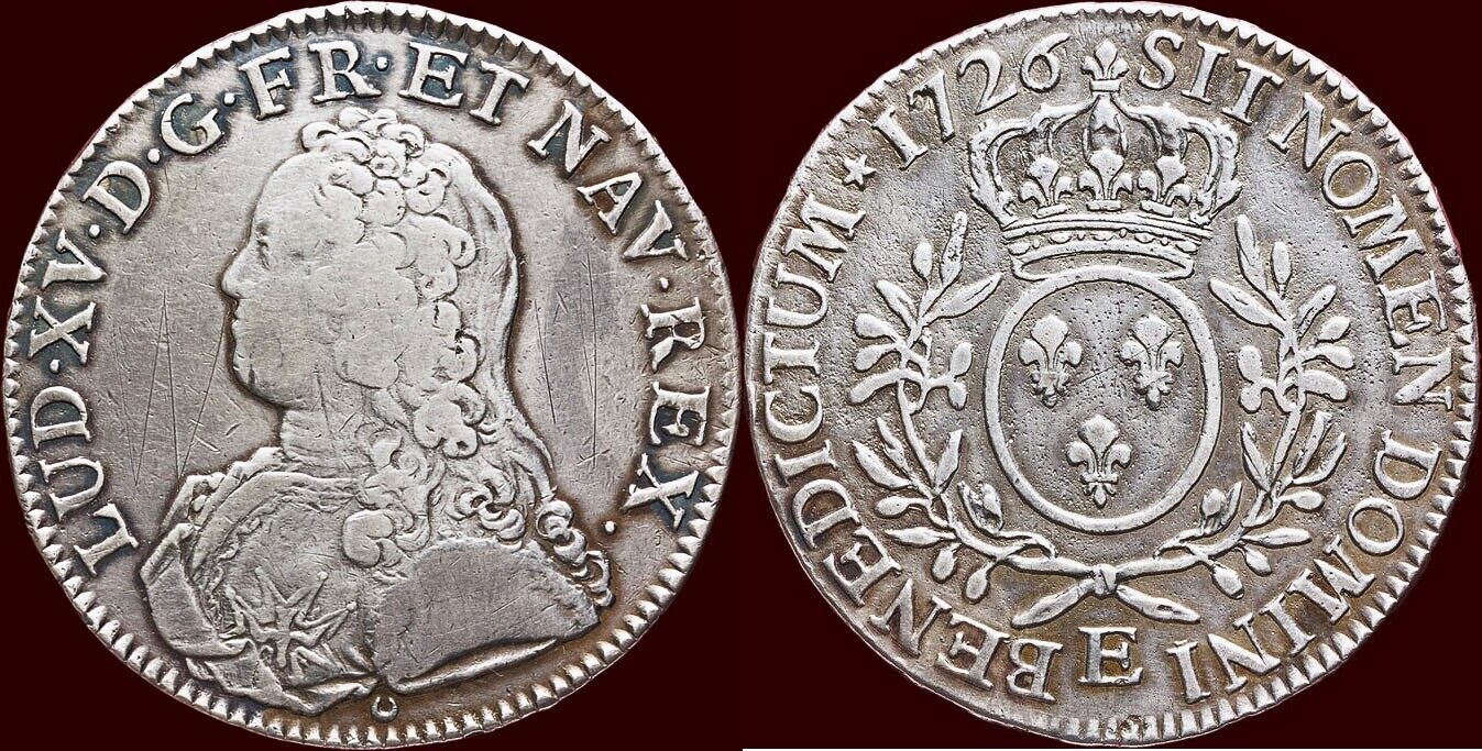 FRANCE - KINGDOM - LOUIS XV, 1715-1774 - Ecu 1726 E, Tours vf- | MA-Shops