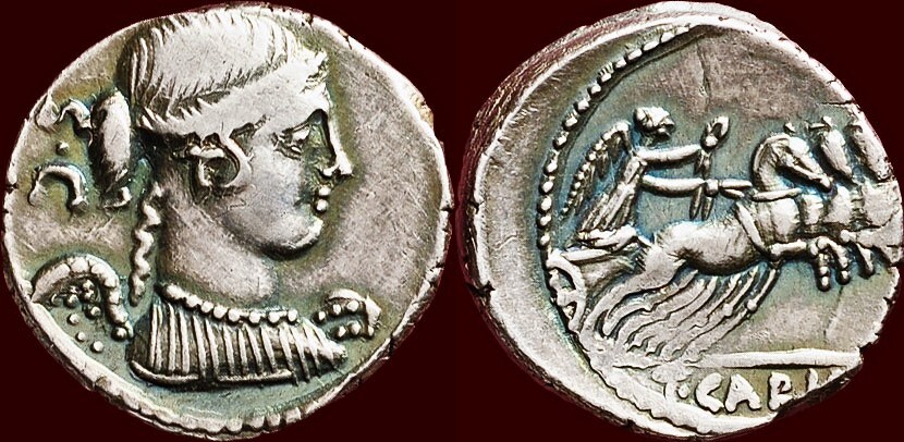 AR Denarius (46 BC) ROMAN REPUBLIC - TITUS CARISIUS - ALLY OF JULIUS ...