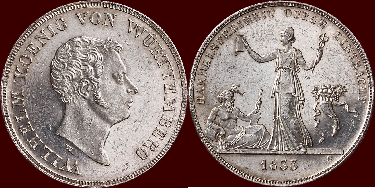 Kronentaler 1833 W GERMANY - WÜRTEMBERG, KÖNIGREICH - WILHELM I, 1816 ...