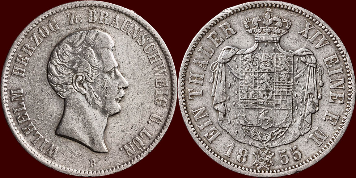 Taler 1855 B GERMANY - BRAUNSCHWEIG-WOLFENBÜTTEL - WILHELM I, 1831-1884 ...