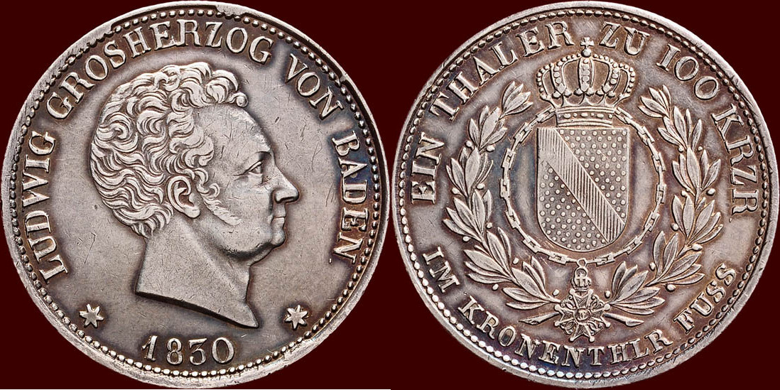 100 Kreuzer 1830 GERMANY - BADEN, GROSHERZOGTUM - LUDWIG WILHELM AUGUST ...