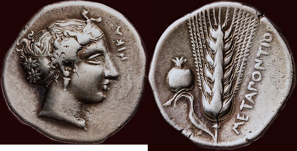 LUCANIA, METAPONTION - AR Nomos or tridrachm, circa 400-350 BC vf / xf ...