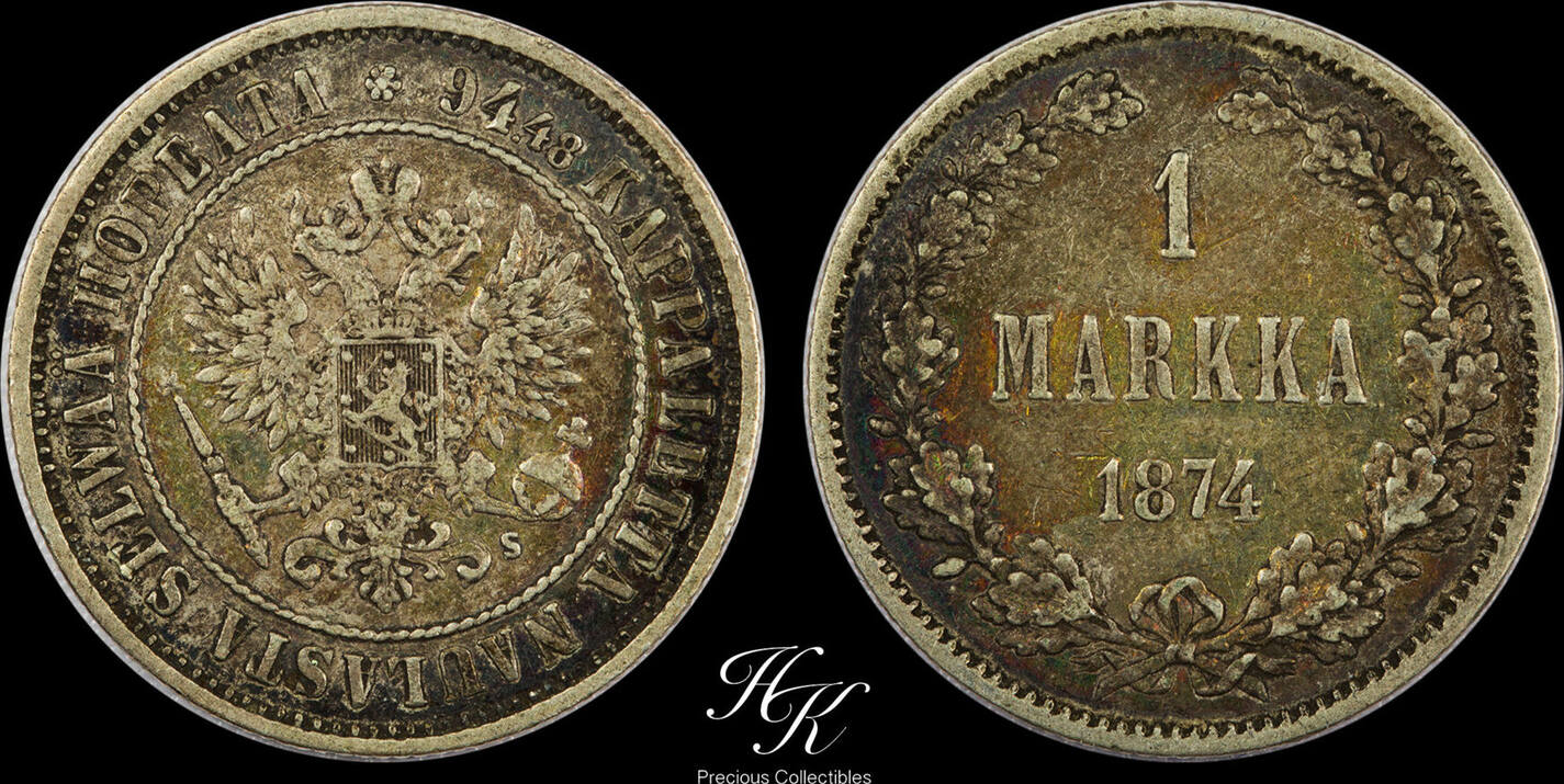 Silver 1 Markka 1874 Aleksandr II / III / Nikolai II Finland AU | MA-Shops