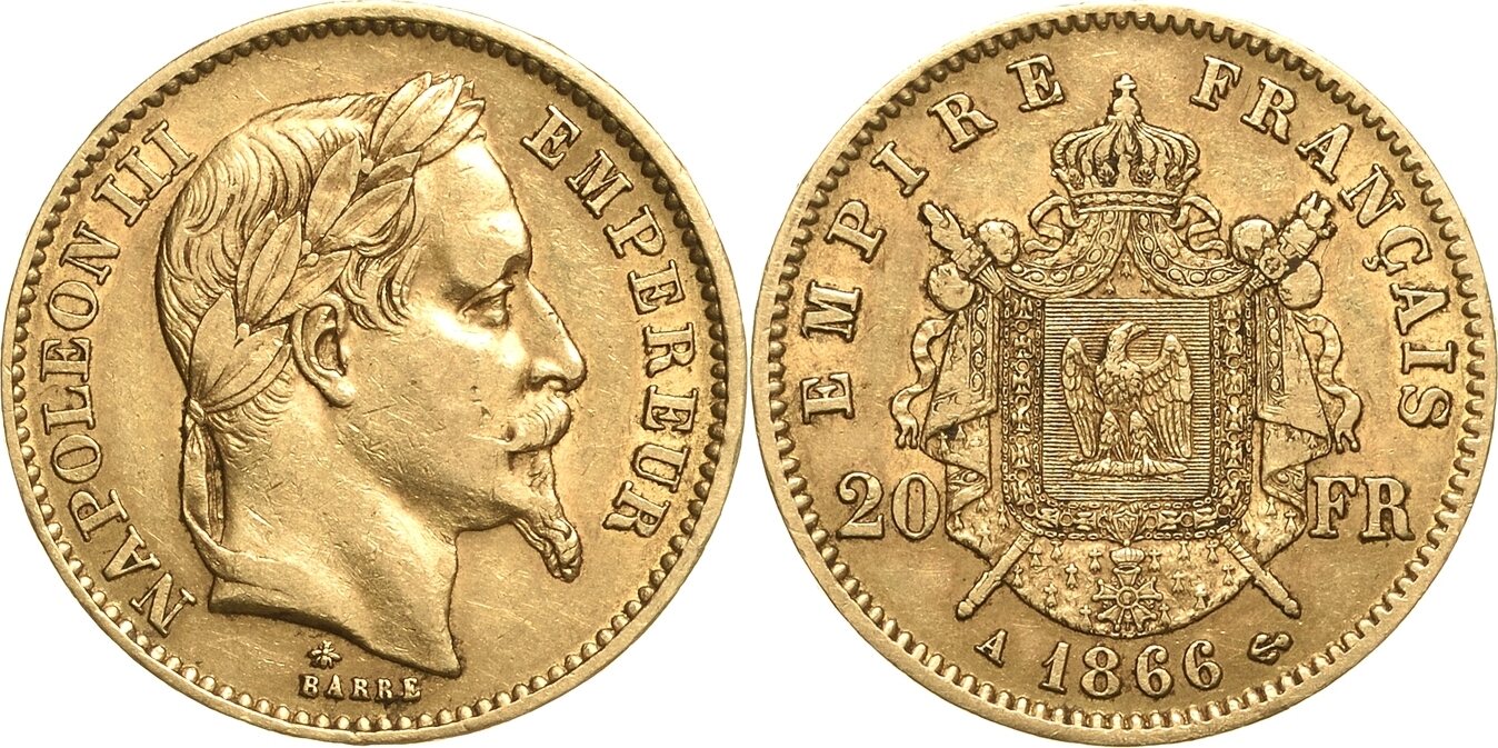 Frankreich 20 Francs 1866, Napoleon III. 1852-1870 VF+ | MA-Shops