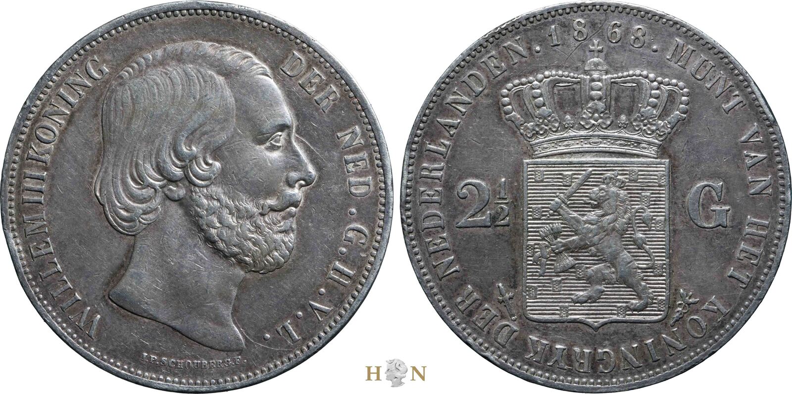 Nederland 2.5 gulden | rijksdaalder 1868 Willem III, Utrecht, ZFr+ | MA ...