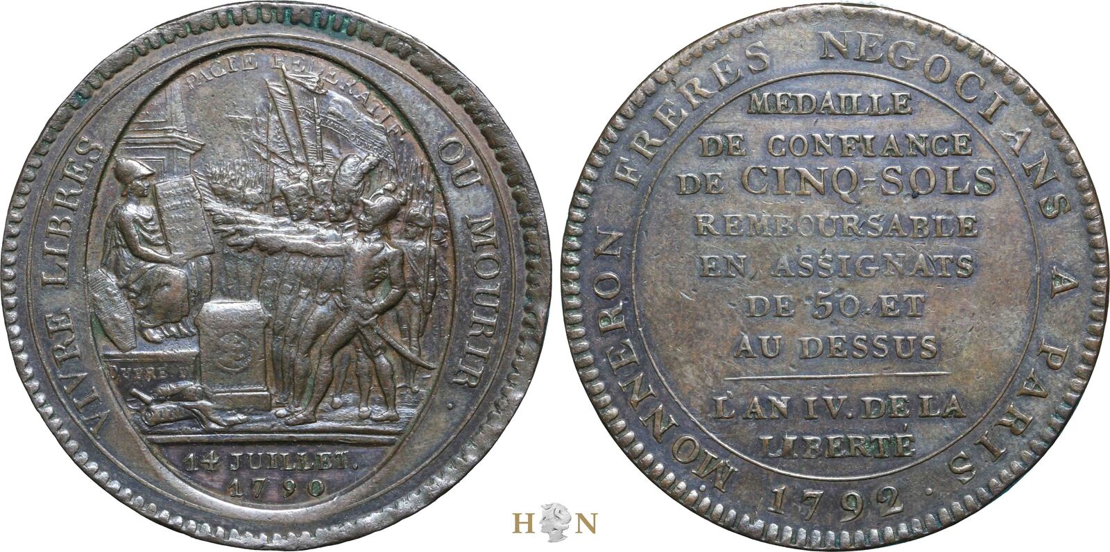5 sols | Monneron Freres 1792 AD France Republic (1792-1804 ...