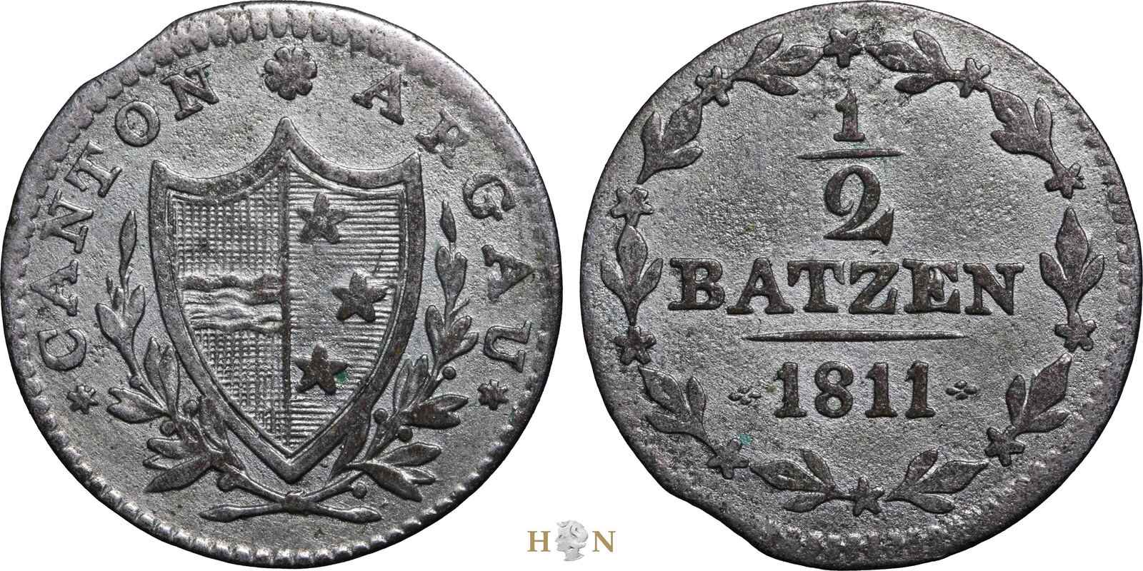 Switzerland 1/2 Batzen 1811 AD Canton of Aargau, EF | MA-Shops