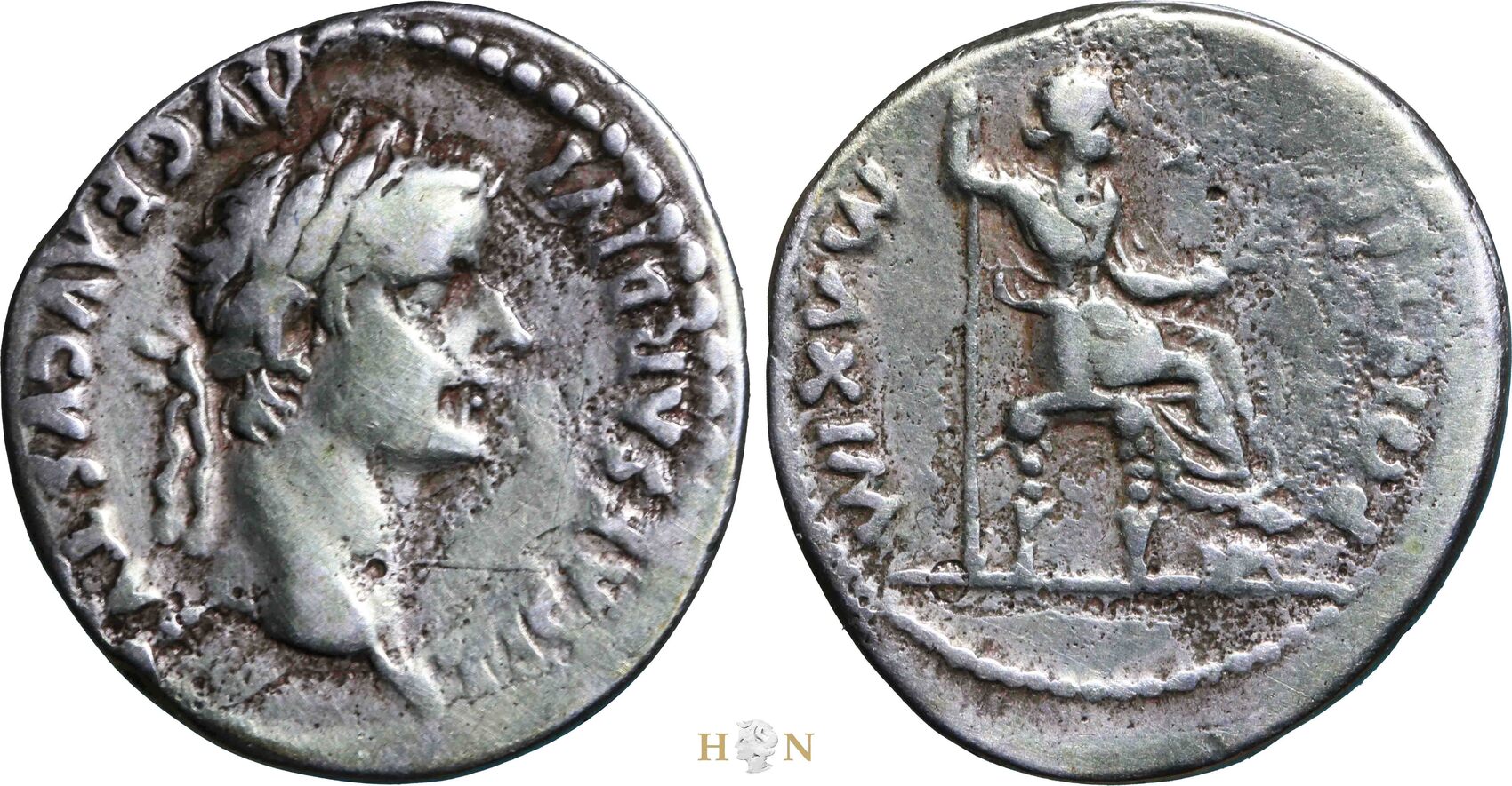 Roman Empire denarius 15-18 AD Tiberius (14-37), Lugdunum (Lyon), aVF ...