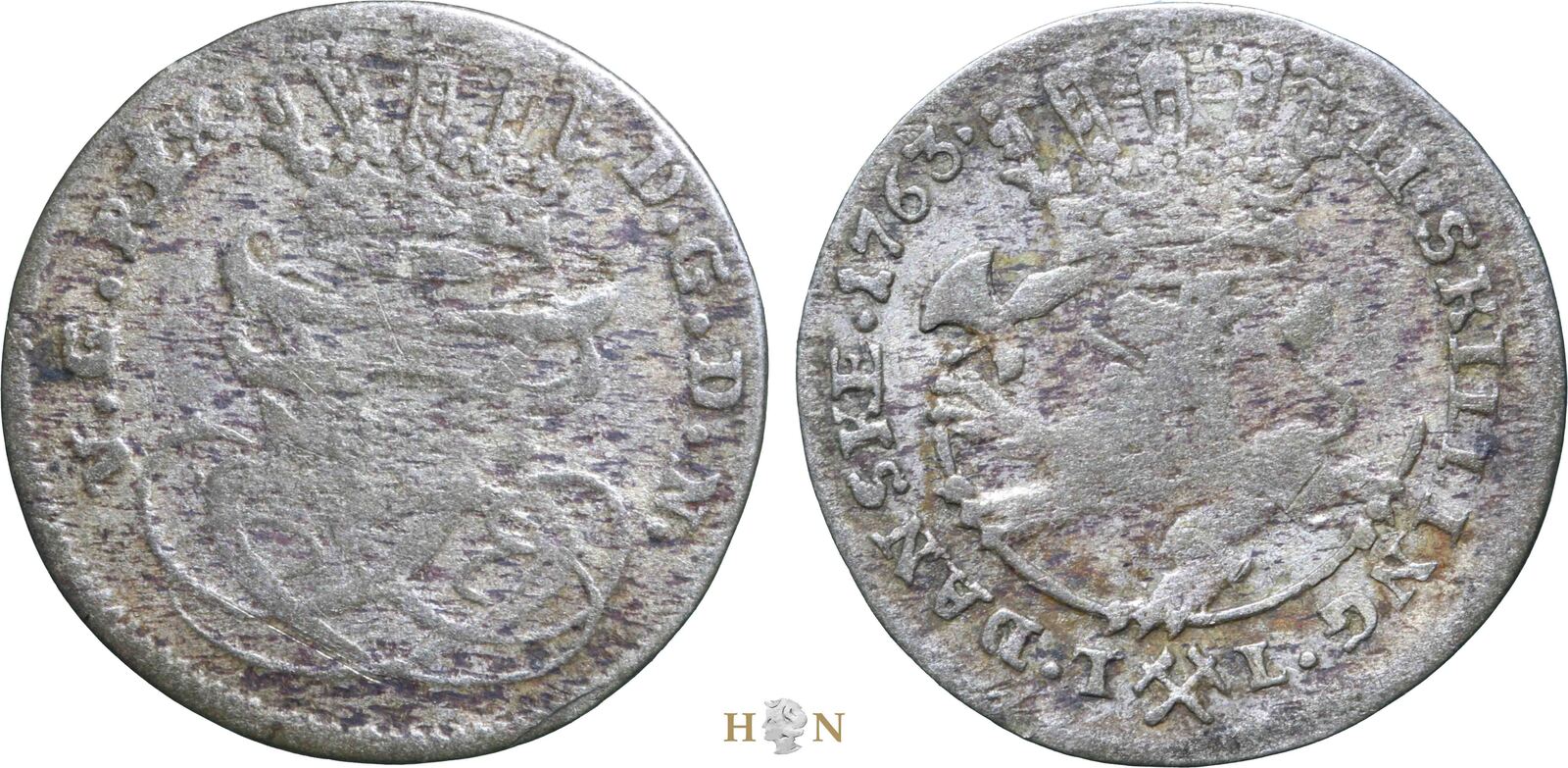 Norway 2 skilling 1763 AD Frederick V (1746-1766), Kongsberg, F+ | MA-Shops