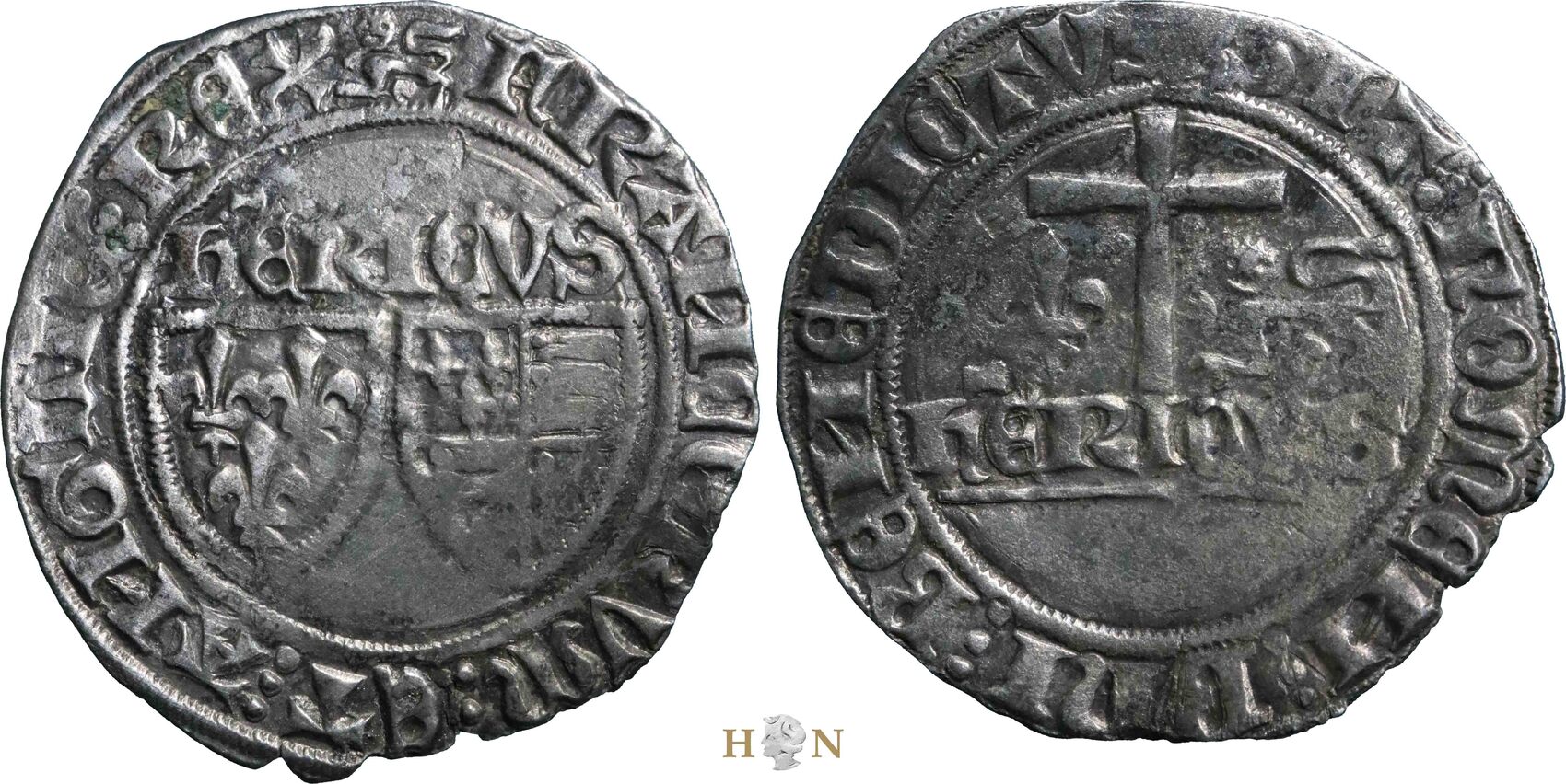 France billon blanc aux écus 1422 AD Henri VI (1422-1453), Rouen, VF ...