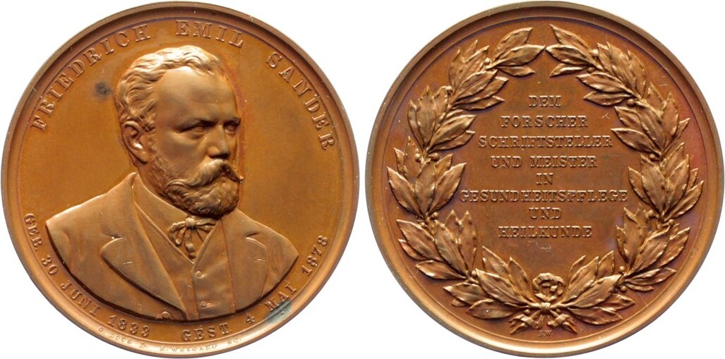 Medicina in nummis Bronzemedaille Sander, Friedrich Emil *1833 ...