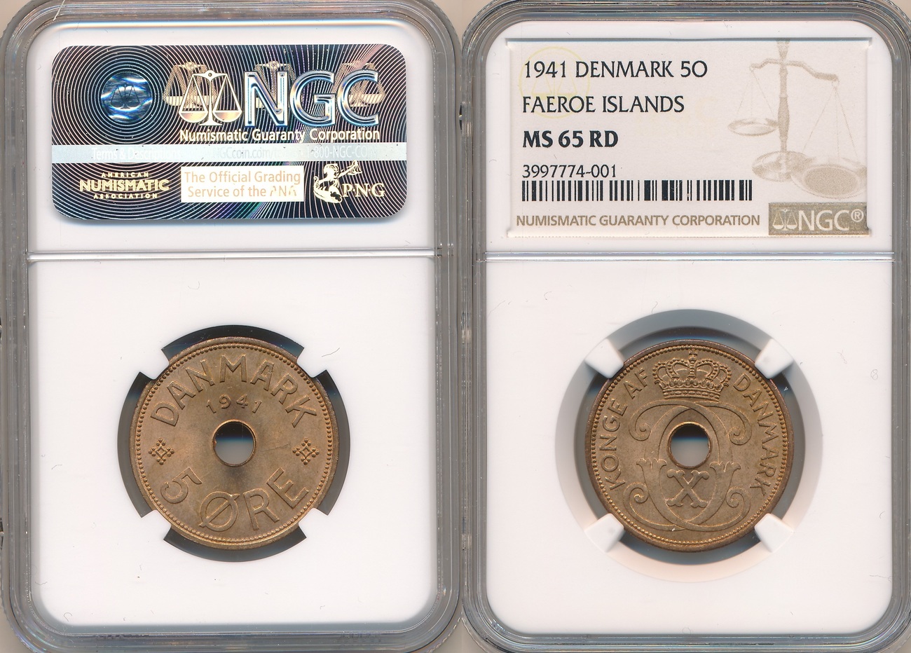 Faeroe Islands 5 oere 1941 Coin made in London during second ww. BU MS ...