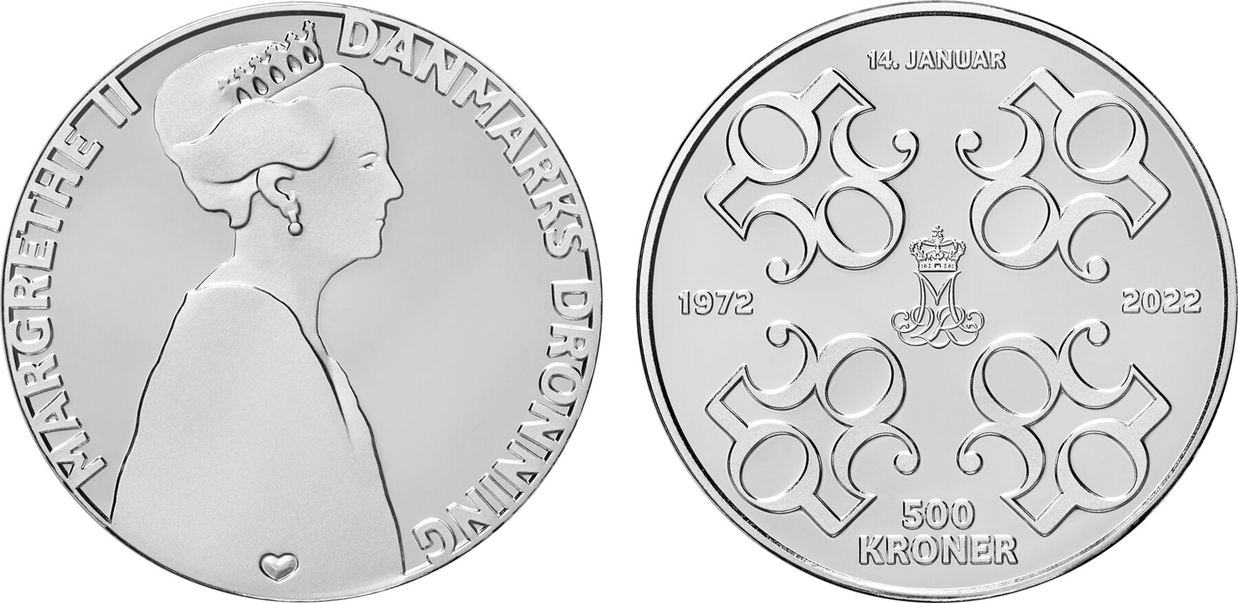 Denmark 500 kroner 2022 Dronning Margrethe II, 50 years government ...