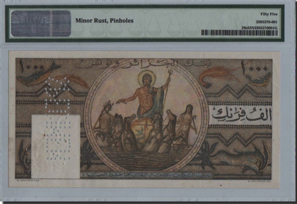 Tunisia 1000 Francs 1950 Very Scarce Specimen. Only 5 Know!! PMG 55 NET ...